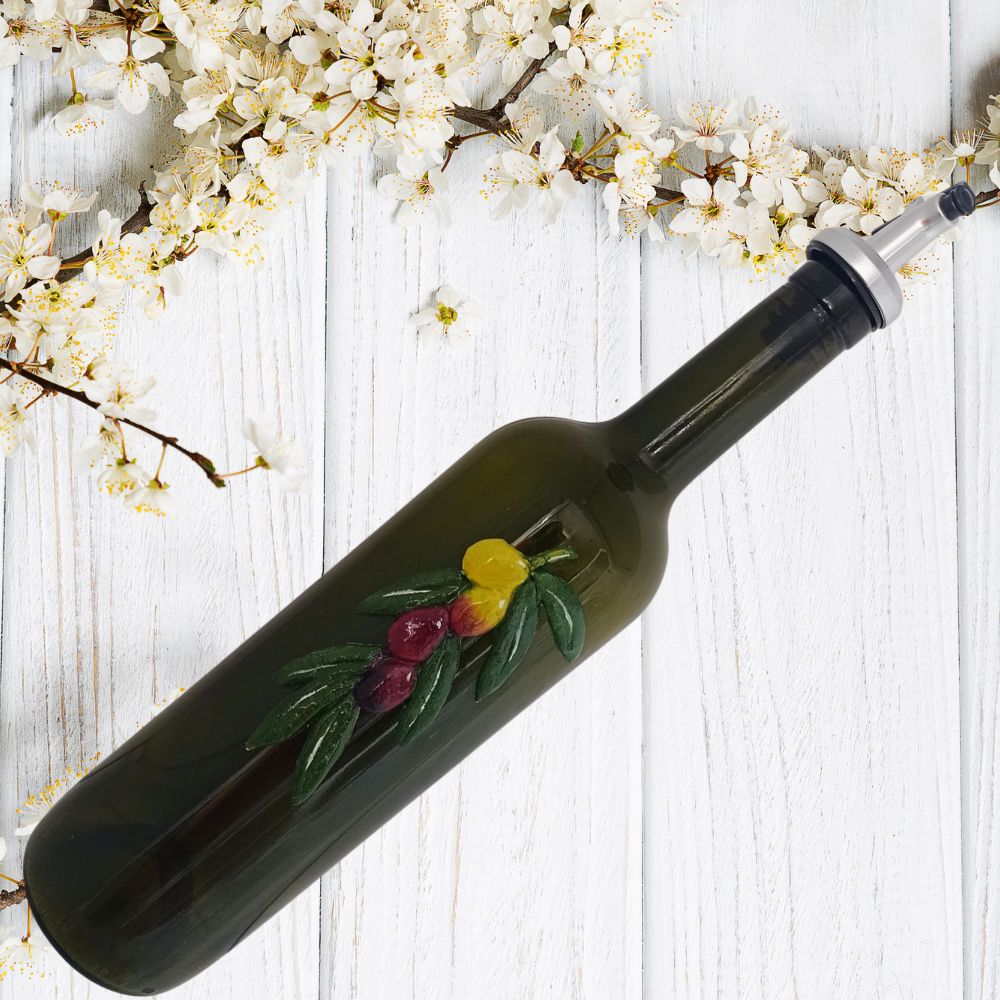 Figen Çiçek Tasarım Rölyef Zeytinyağı Şişesi 30x7cm - zeytinhouse.com